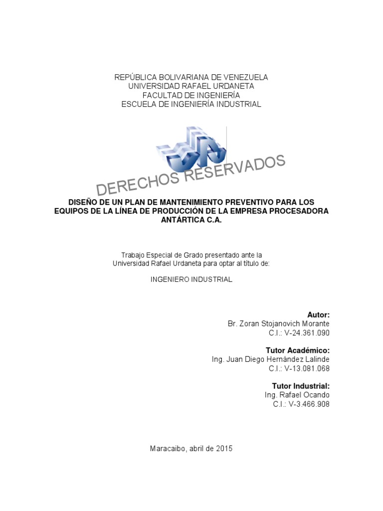 Plan de Mantenimiento Preventivo | PDF | Ingeniería de confiabilidad | Calidad (comercial)
