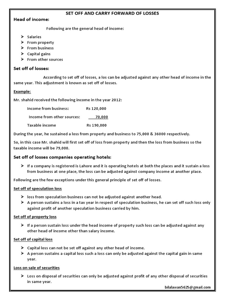 Set Off and Carry Forward Losses Explained | PDF | Tax Exemption ...