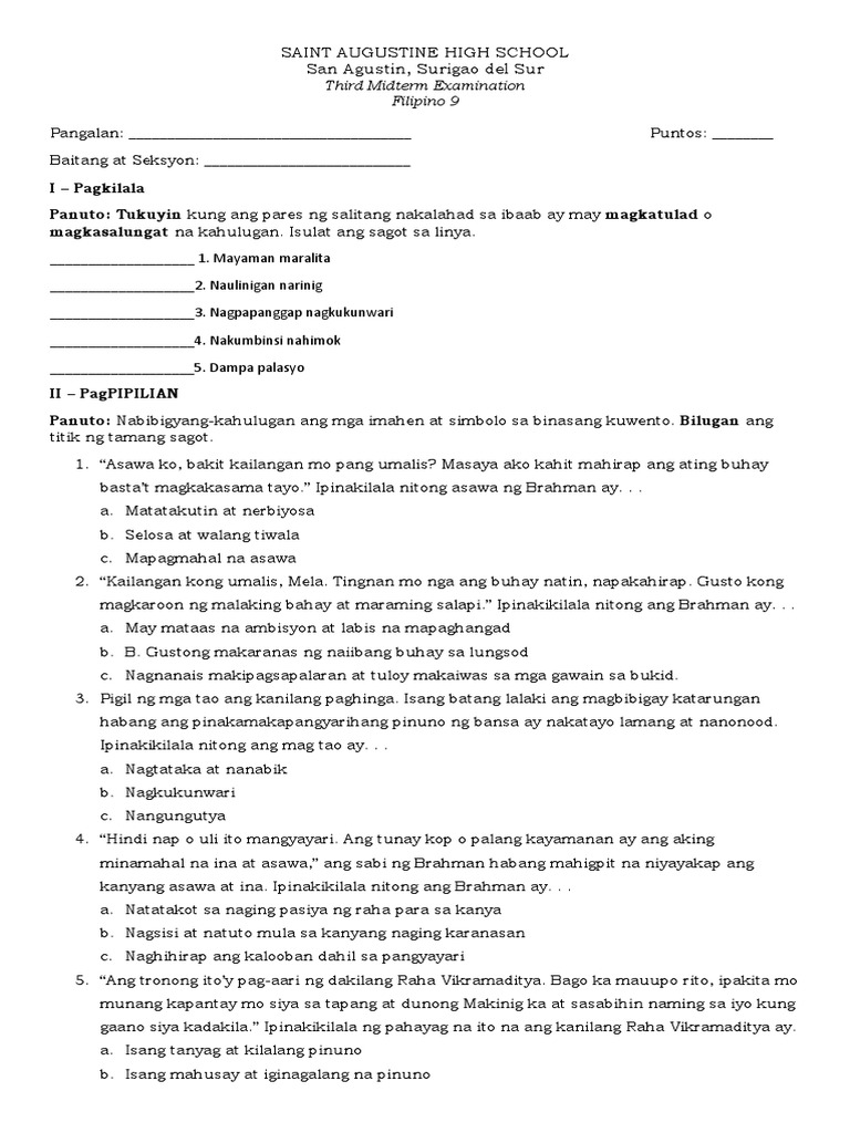 Filipino 9 (3rd Midterm) | PDF