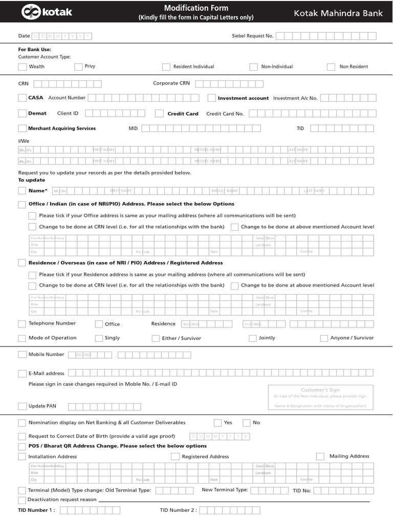 Account Modification Form | PDF | Debit Card | Payments
