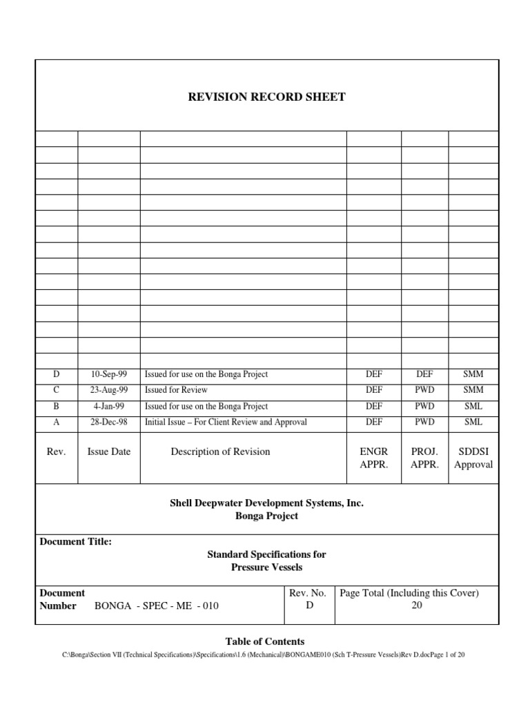 Standard Shell. Specifications Pressure Vessel | PDF | Pipe (Fluid ...