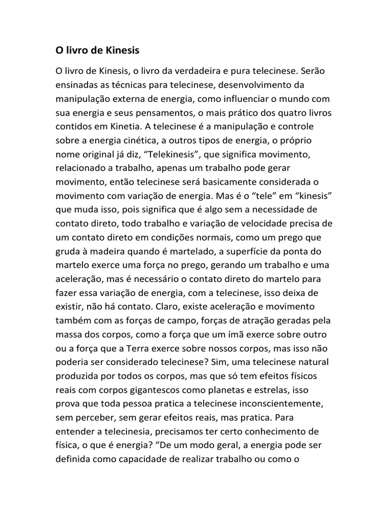 Curso Completo de Telecinese | PDF | Energia cinética | Oxigênio