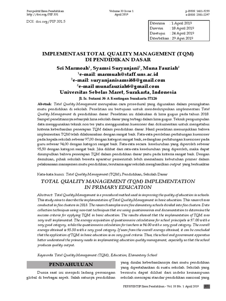 Implementasi TQM di Pendidikan Dasar | PDF | Karier & Perkembangan | Ilmu Sosial