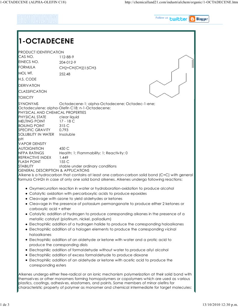 1 Octadecene | PDF | Alkene | Aldehyde