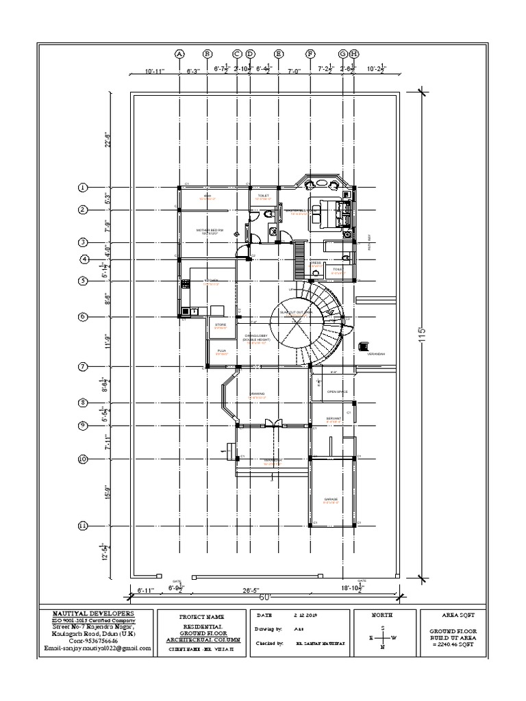 Ground Floor Plan for a Residential Building with Dimensions, Room ...