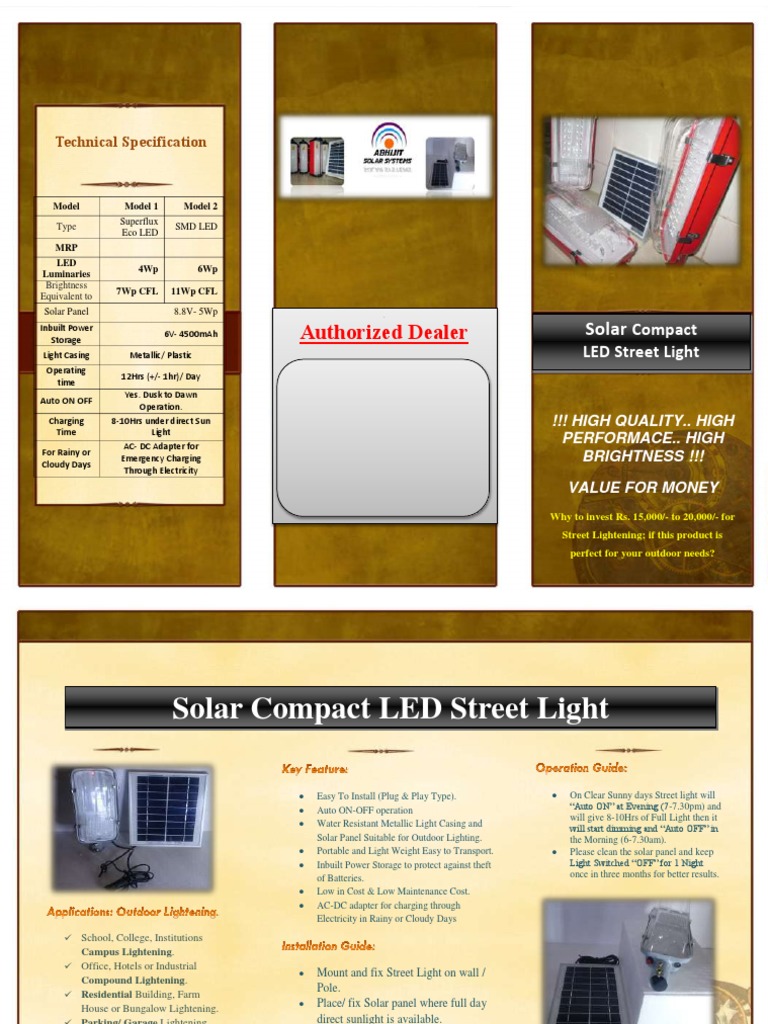 Brochure Solar Compact Street Light PDF | PDF | Solar Panel | Street Light