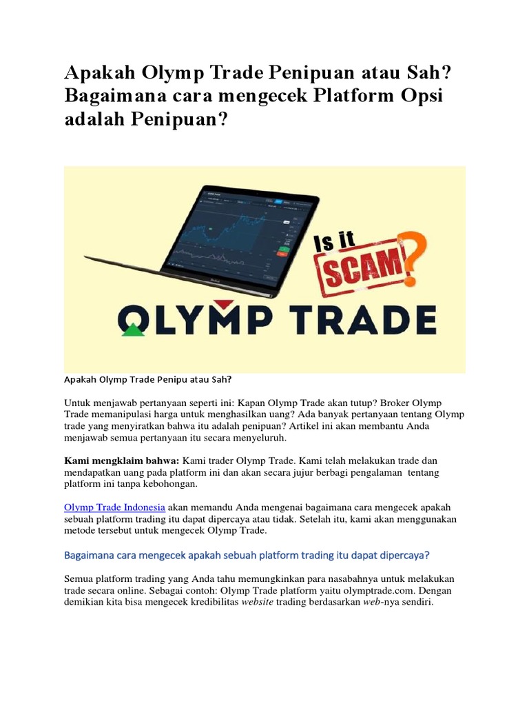 Apakah Olymp Trade Penipuan Atau Sah? Bagaimana Cara Mengecek Platform Opsi Adalah Penipuan? | PDF