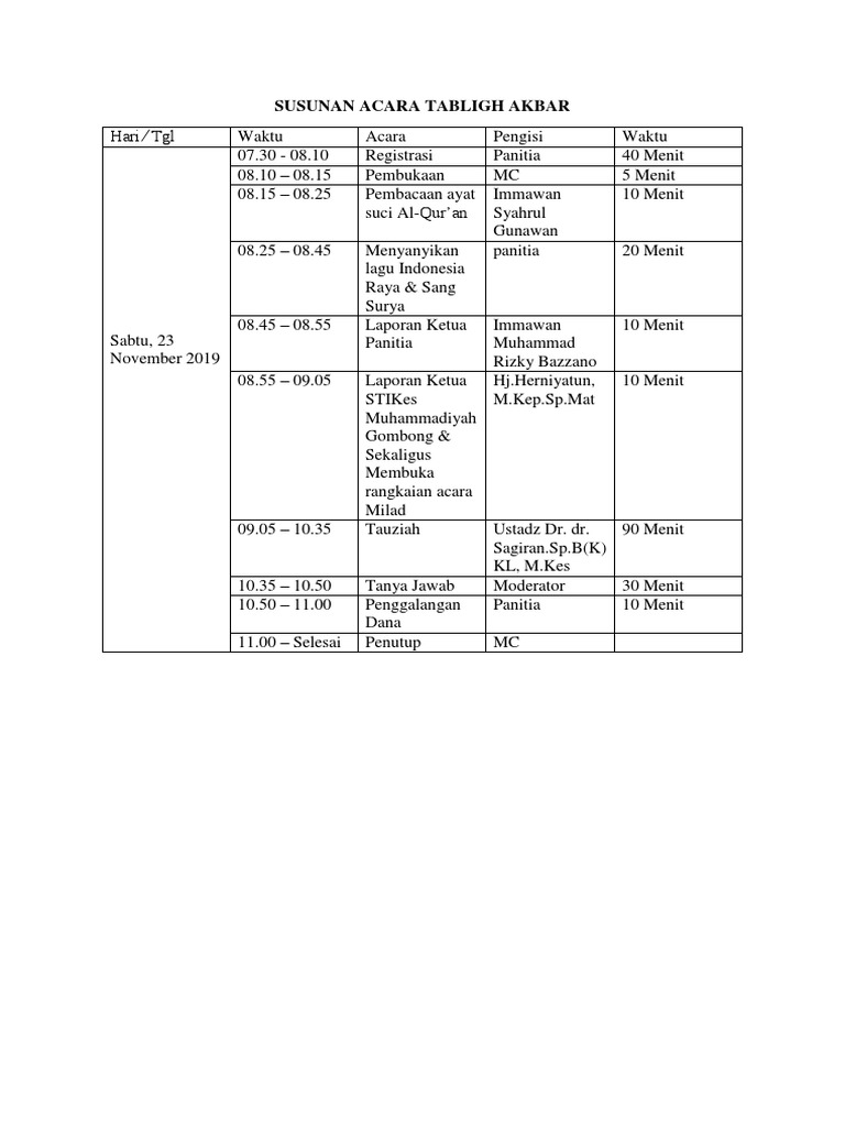 Susunan Acara Tabligh Akbar | PDF