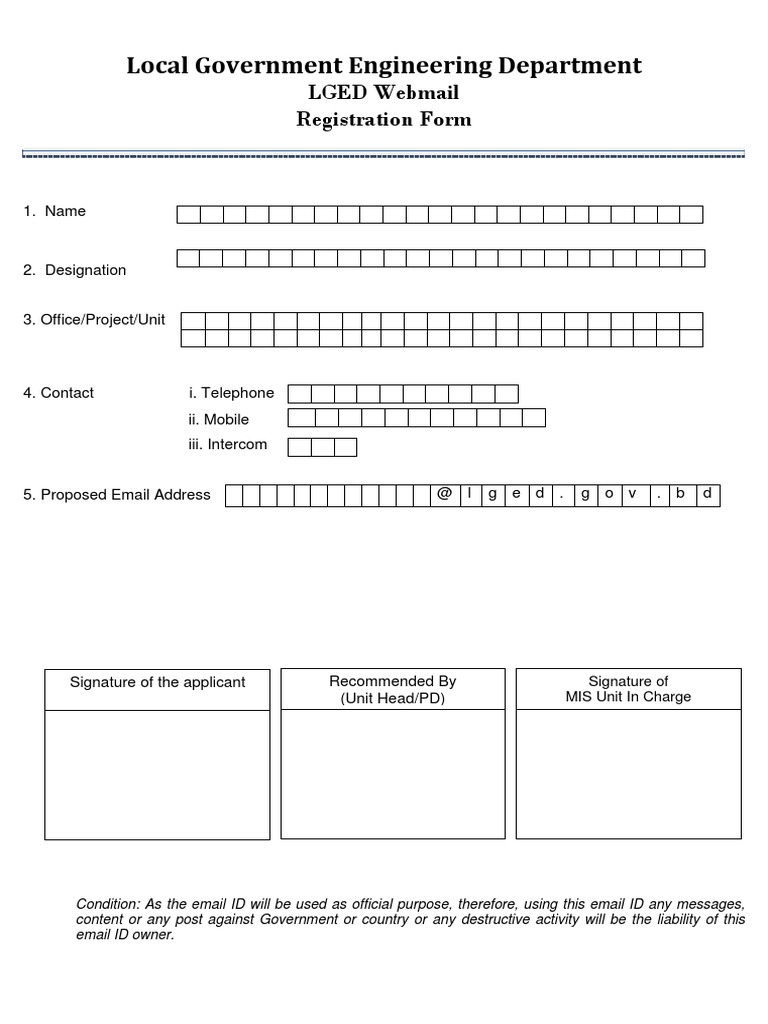 Application Form For LGED Webmail PDF | PDF