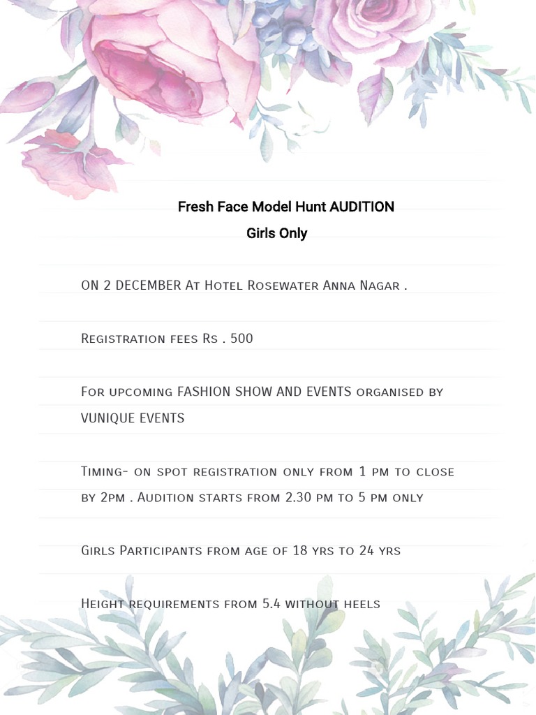 Fresh Face Model Hunt | PDF