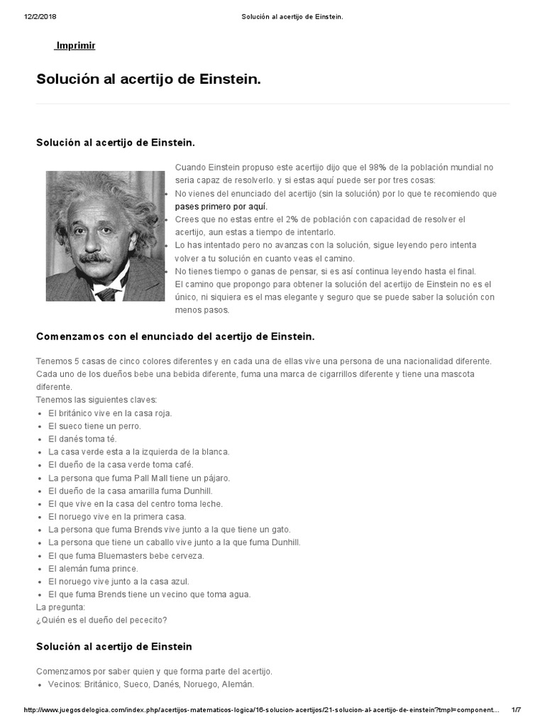 Solución Al Acertijo de Einstein | PDF | Té | café