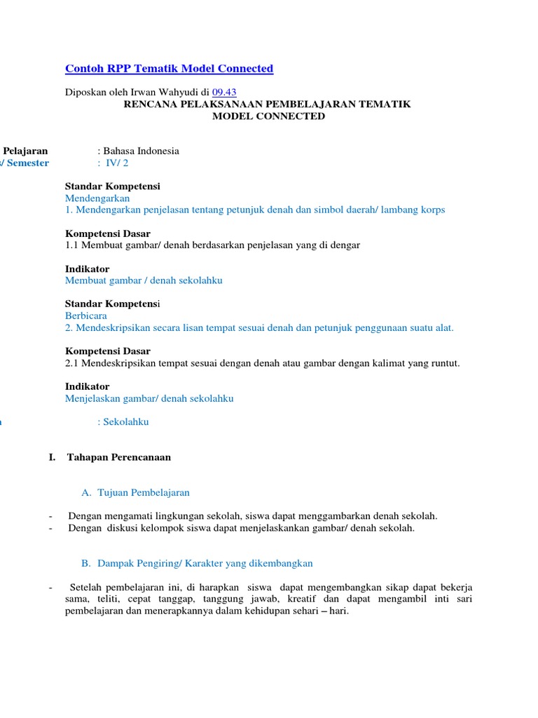 Contoh RPP Tematik Model Connected | PDF | Seni