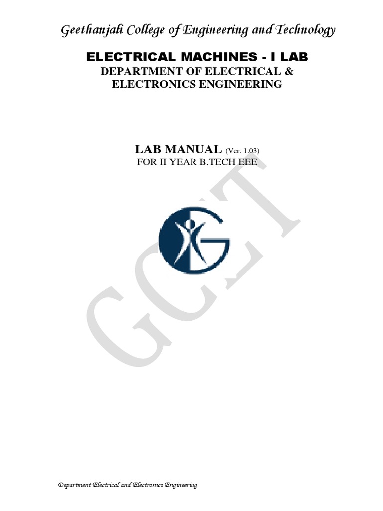 Electrical Machines I Lab Manual EEE | PDF | Electric Generator | Power ...