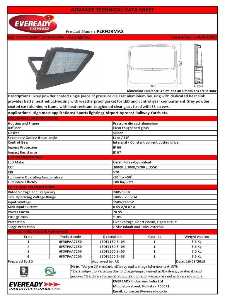 Tds - Led Flood Light 150w - 200w (KL) 3000k - 5700k (Performax) | PDF ...