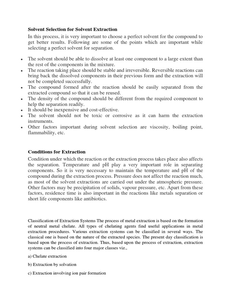 Solvent Selection For Solvent Extraction | PDF | Solvent | Ion