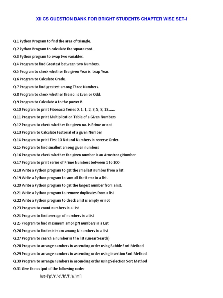 Xii CS Question Bank For Bright Students Chapter Wise Set-I PDF | PDF ...