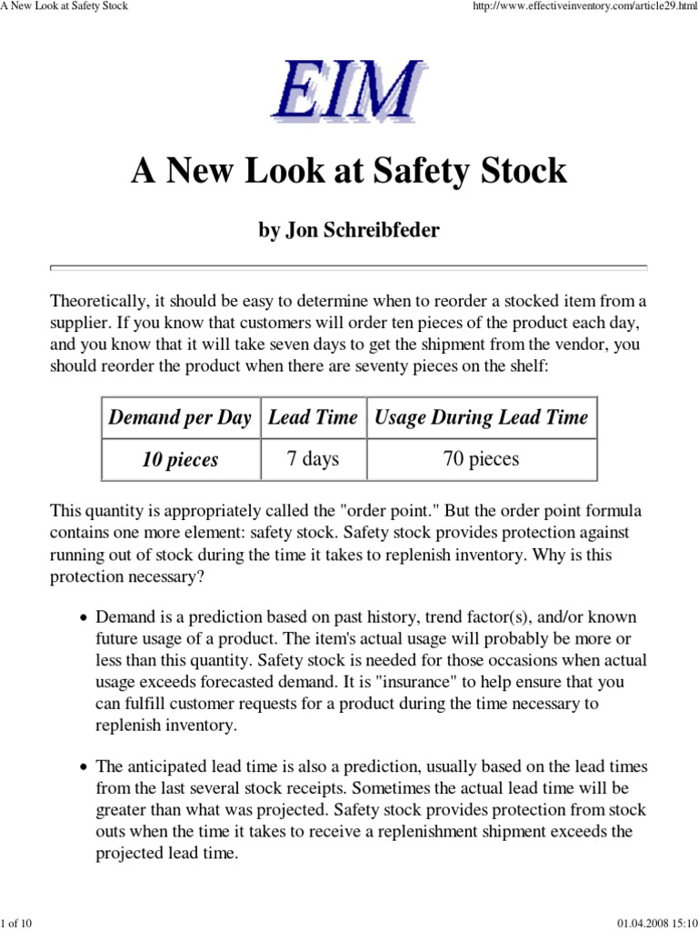 A New Look at Safety Stock | PDF | Inventory | Forecasting