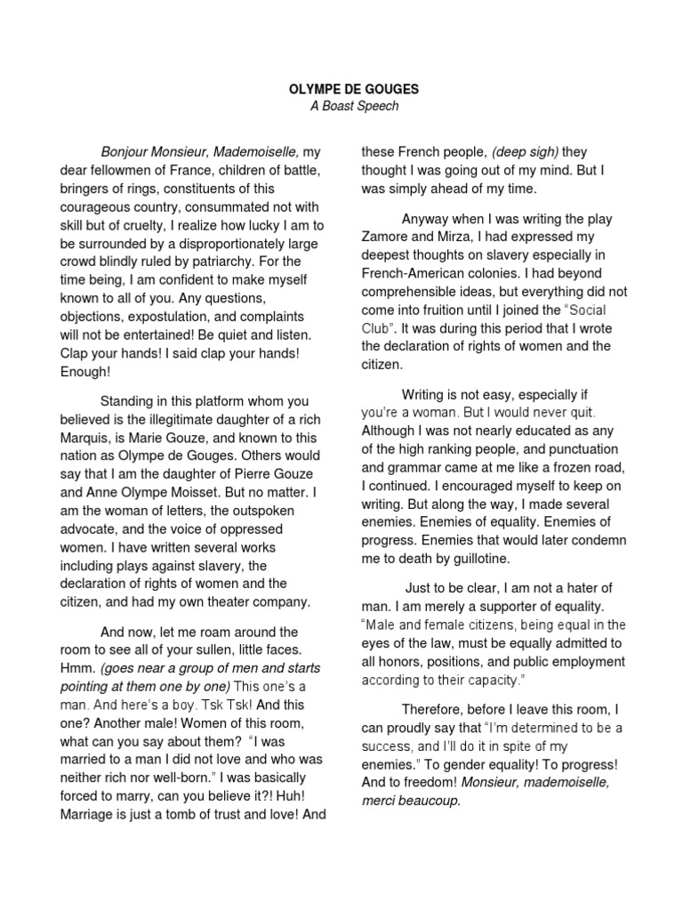 OLYMPE DE GOUGES, A Boast Speech | PDF | Critical Theory | Human Rights