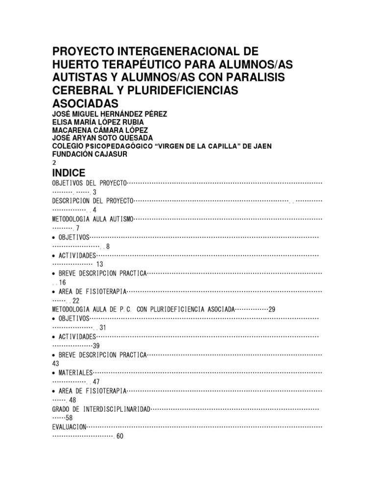 Proyecto Intergeneracional de | PDF | Espectro autista | Educación especial