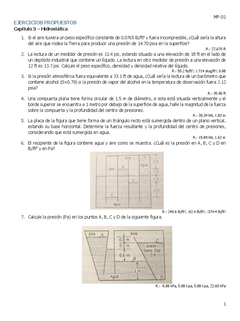 Práctica MF-01 - Cap3 - 2 | Descargar gratis PDF | Presión | Líquidos