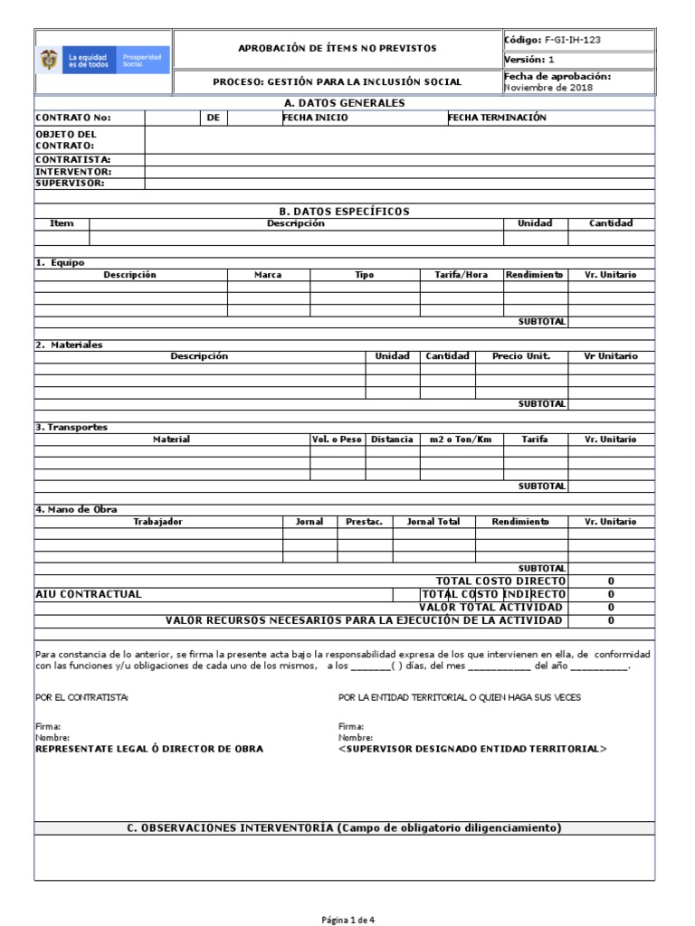 Formato Aprobación de Items No Previstos | PDF | Business