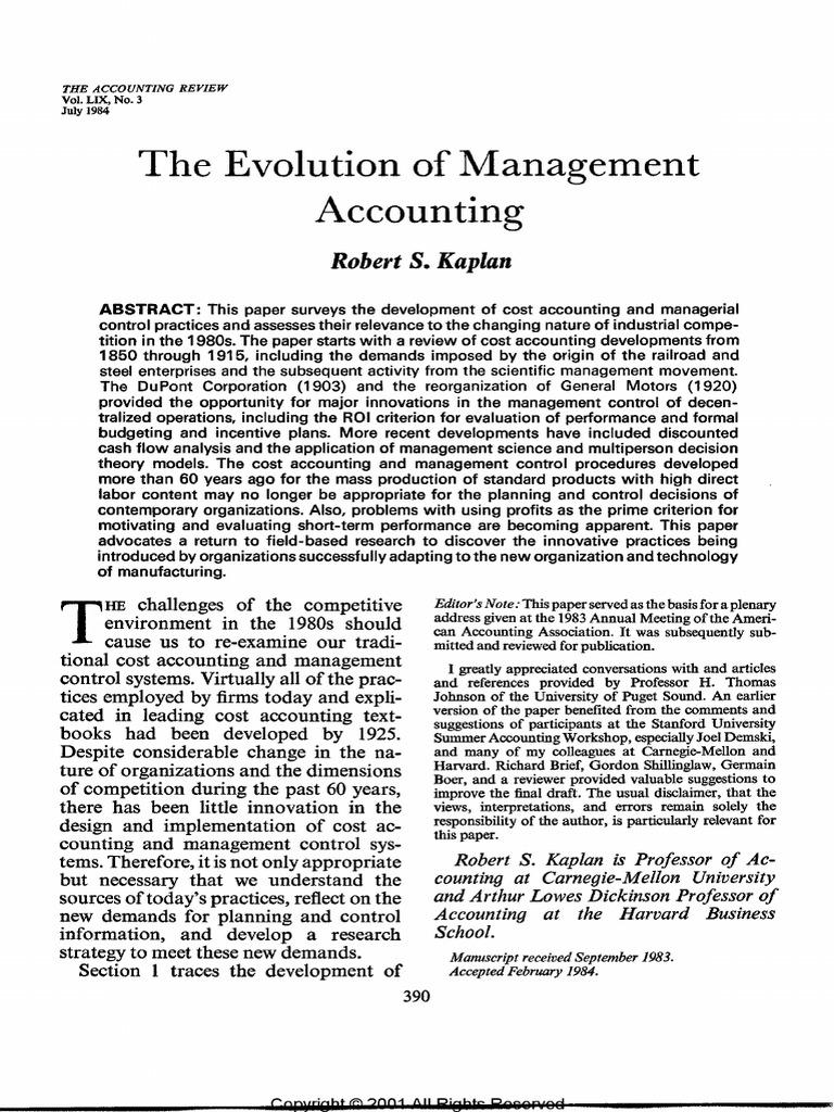 The Evolution of Management Accounting | PDF