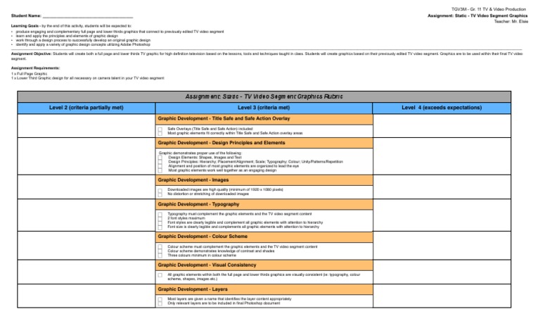 tgv3m TV GFX Sem 1 2019-20 Static GFX Single Point Rubric | PDF ...