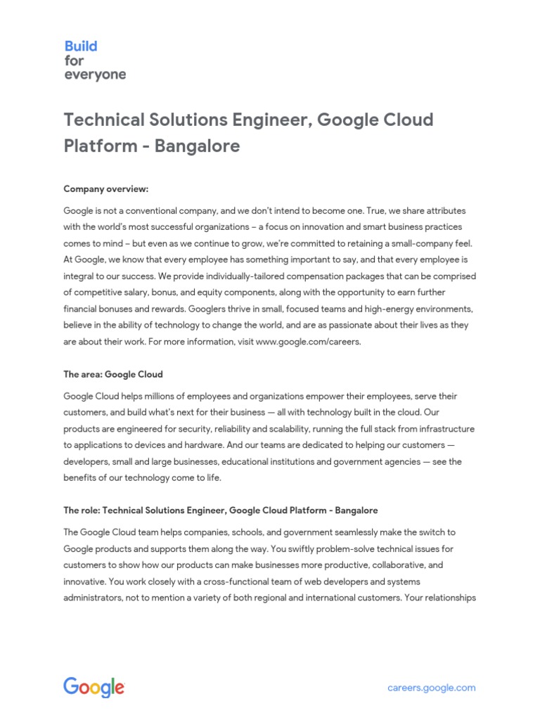 Technical Solutions Engineer, Google Cloud Platform - Bangalore | PDF | Scripting Language ...