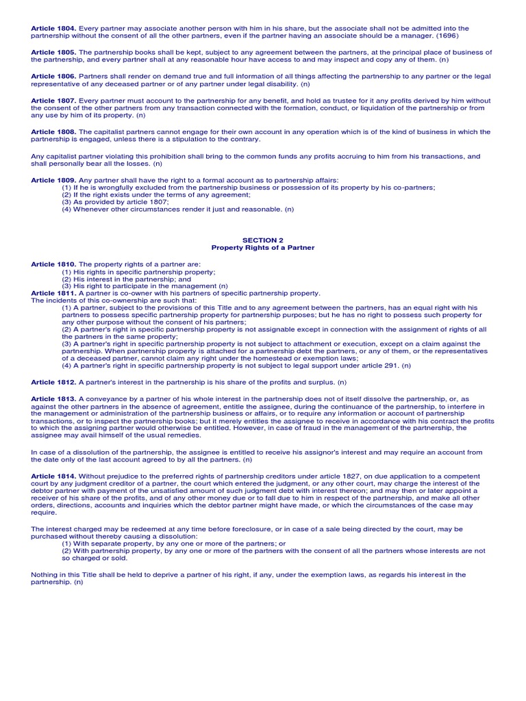 Article 1804 | PDF | Assignment (Law) | Partnership