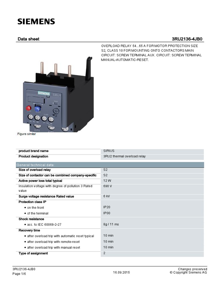 Siemens Overload Relay | PDF | Relay | Fuse (Electrical)