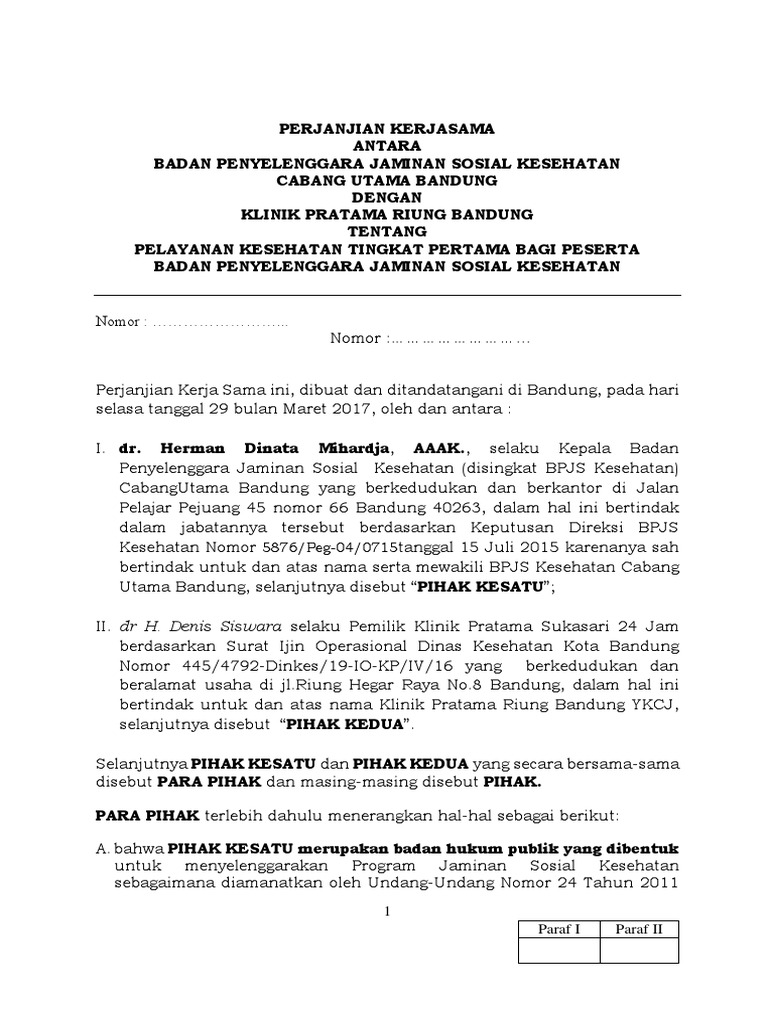 Template PKS Klinik Pratama Riung Bandung | PDF