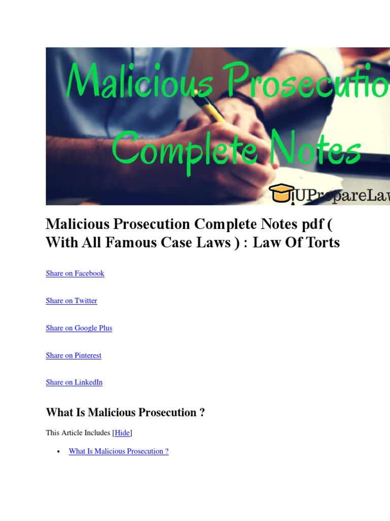 Malicious Prosecution | PDF | Malicious Prosecution | Prosecutor