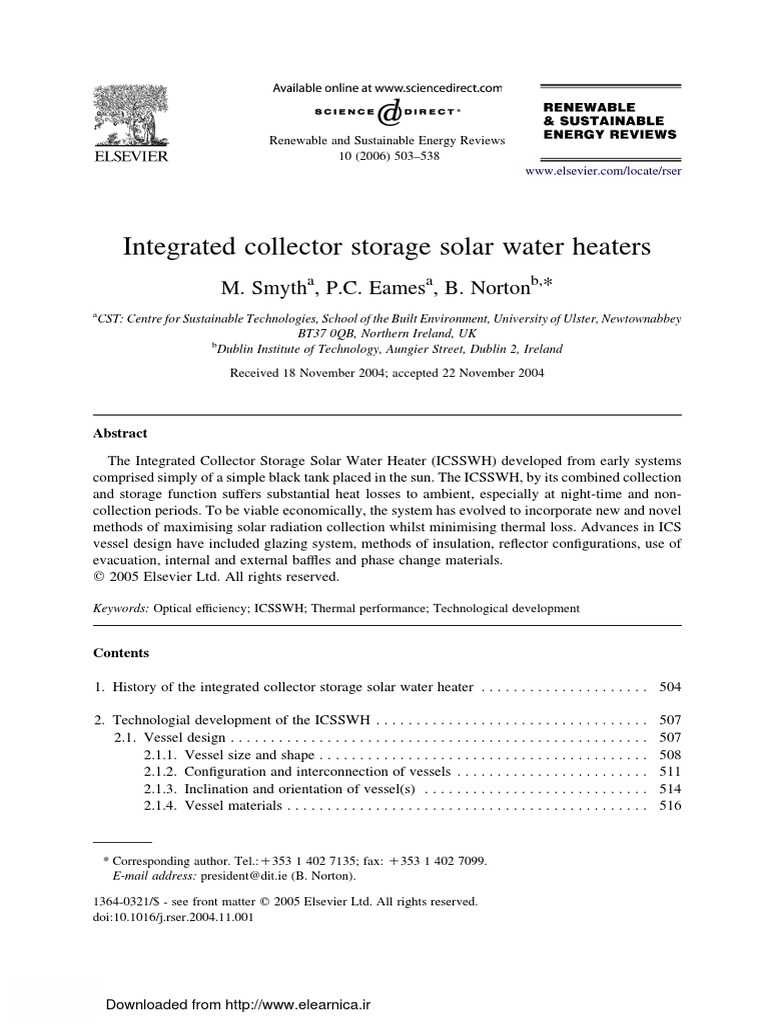 Integrated Collector Storage Solar Water Heaters | PDF | Solar Energy ...