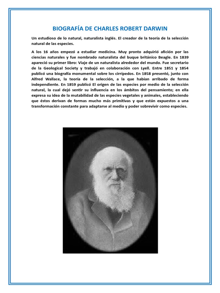 Biografia De Charles Darwin Charles Darwin: Biografía De Este Famoso