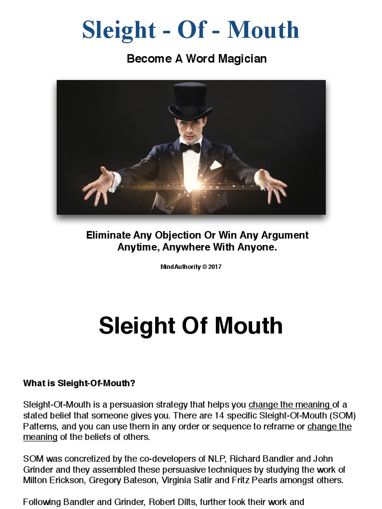 Sleight of Mouth Guide PDF | PDF | Neuro Linguistic Programming ...
