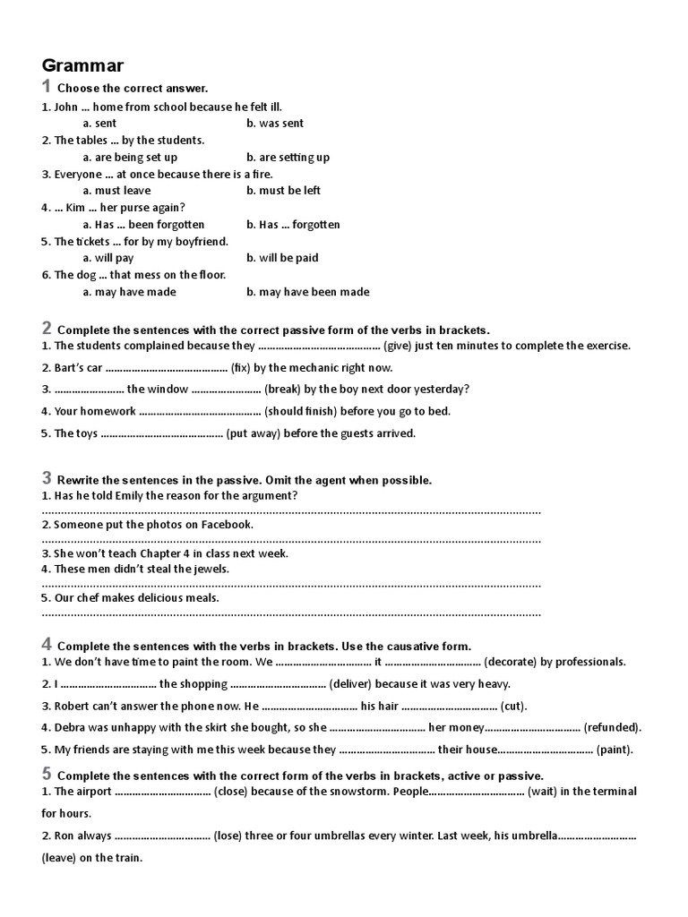 Grammar Rules and Exercises: Active and Passive Voice, Causative Form | PDF
