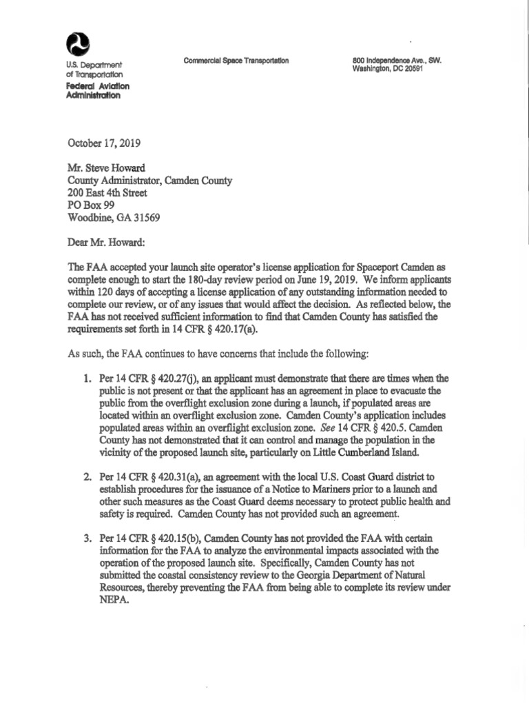 Camden 120 Day Letter Steve Howard | Federal Aviation Administration ...