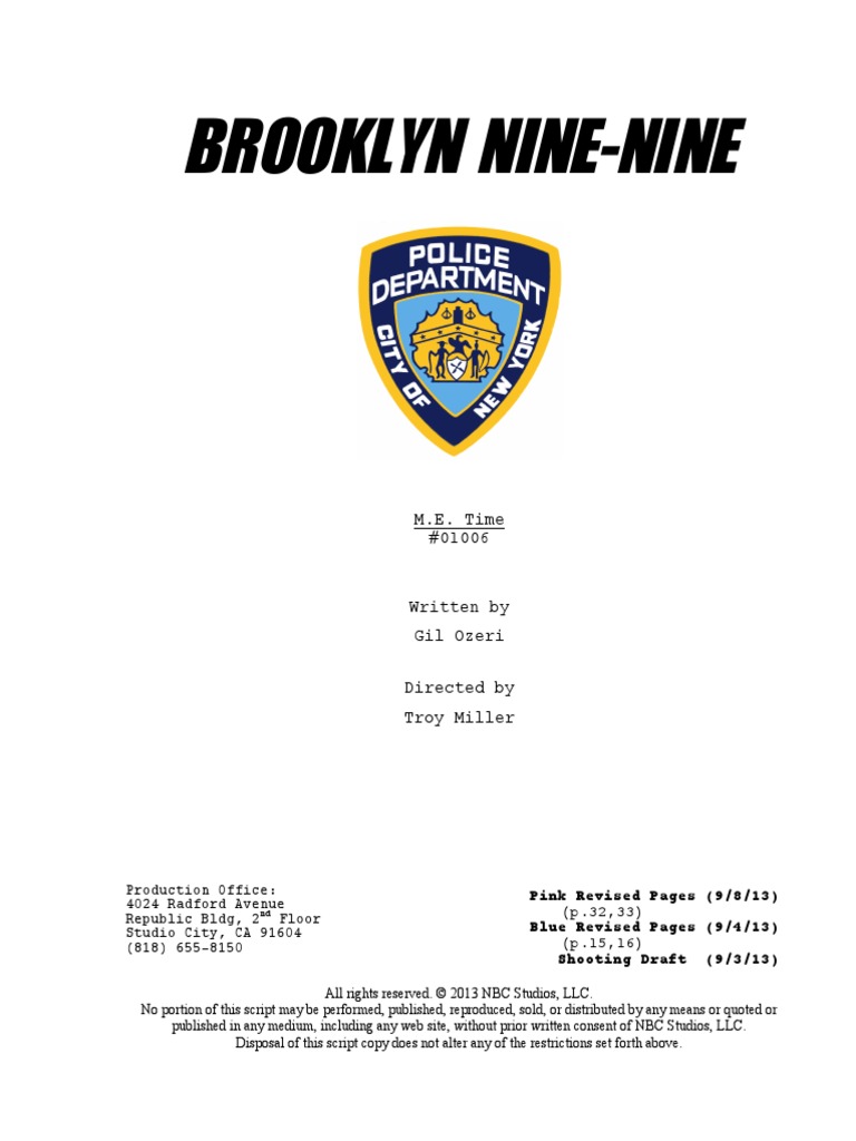 Brooklyn Nine-Nine 1x04 - M.E. Time PDF | PDF | Nature