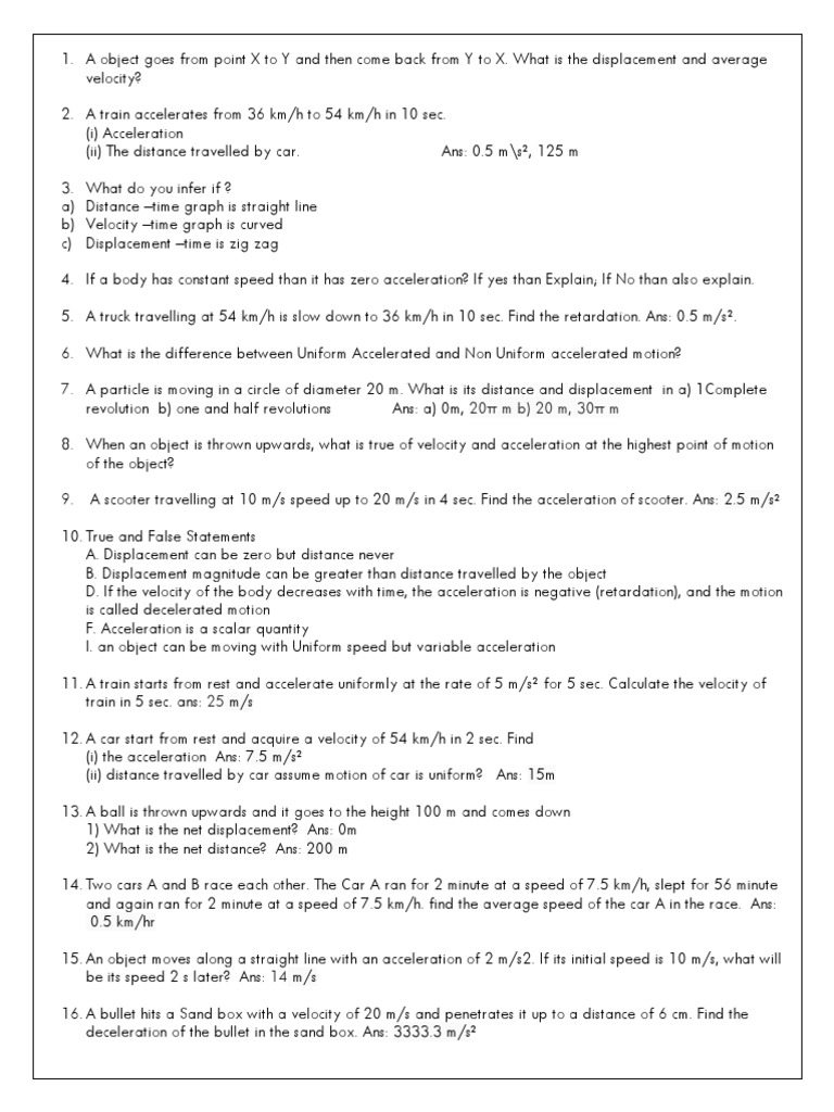 Assignment of Motion Physics XI SINDH | PDF | Acceleration | Speed