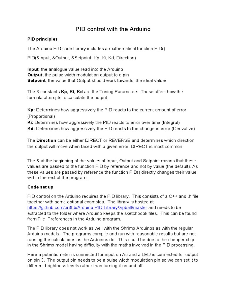 PID Control With The Arduino | PDF | Electrical Engineering | Computer ...