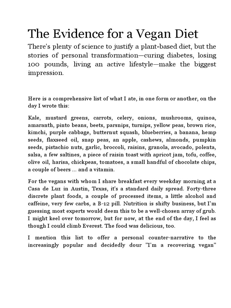 The Evidence For A Vegan Diet | PDF | Veganism | Vegetarianism