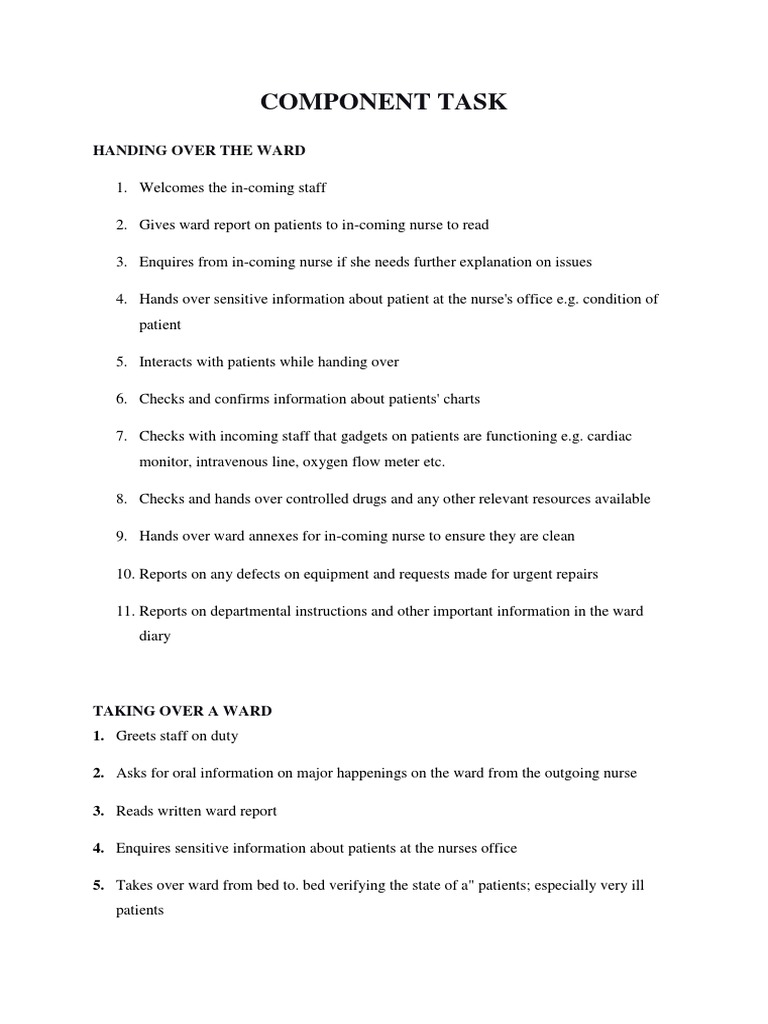 Handing Over Patient Care: Standard Operating Procedures for ...