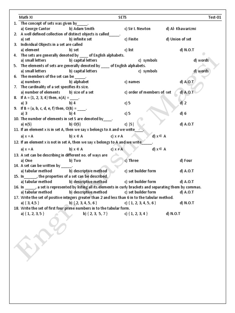 Sets Test-1 | PDF | Set (Mathematics) | Formalism (Deductive)