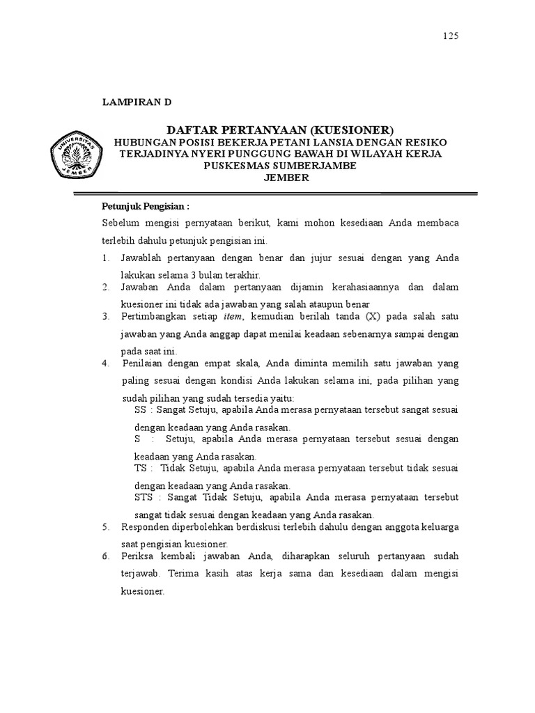 LAMPIRAN D KUESIONER LBP Fix | PDF