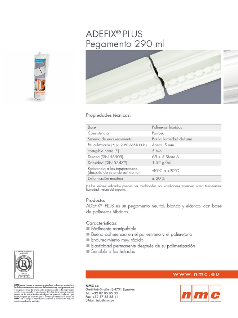ADEFIX PLUS 290 ML Pegamento 13072012 | PDF | Materiales | Ingeniería ...