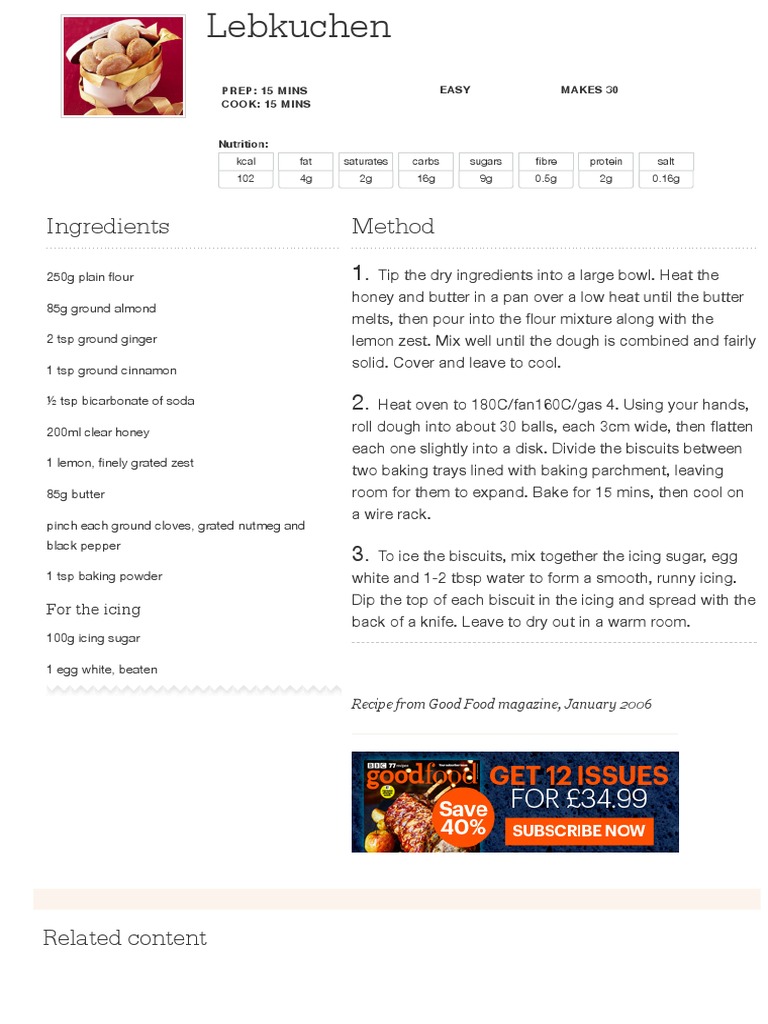Lebkuchen Recipe - BBC Good Food | PDF | Biscuit | Gingerbread