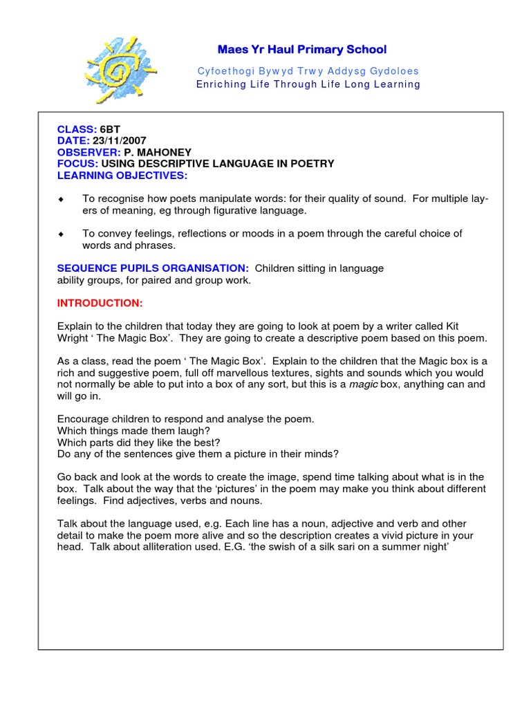 Magic Box Lesson | Download Free PDF | Poetry | Verb