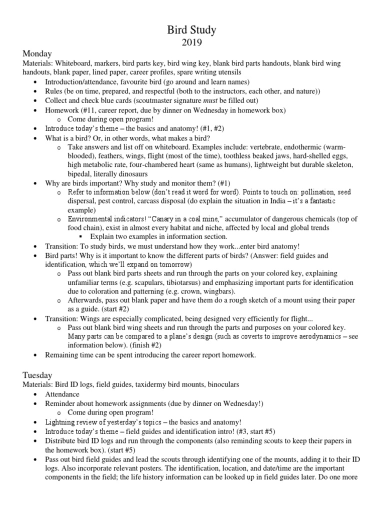 Bird Study Program for Scouts | PDF | Feather | Birds