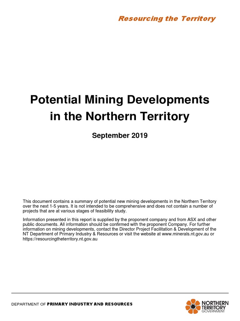 NT PotentialMiningDevelopments | PDF | Mining | Gold