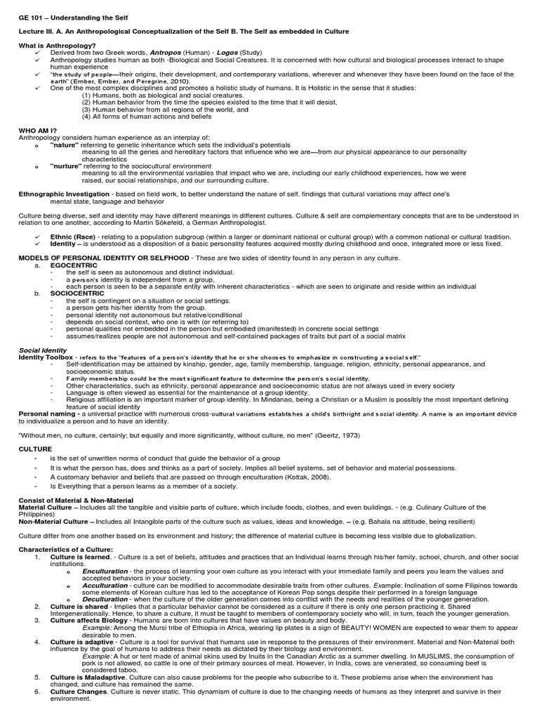 Hand Out 3 - An Anthpological Conceptualization of The Self | PDF ...